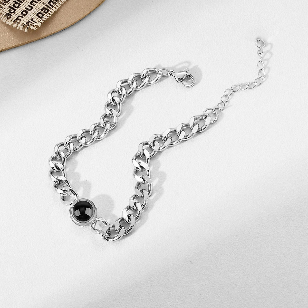 Personalized Photo Bracelet for Men Women Custom Circle Photo Projection Bracelet Cuban Link Bracelet with Picture Inside I Love You in 100 Languages Projection Bracelet for Couple Him Her