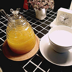 Hedume Honey Jar with Dipper and Lid, Honey Bee Pot, 17oz Glass Beehive Honey Pot for Home Kitchen