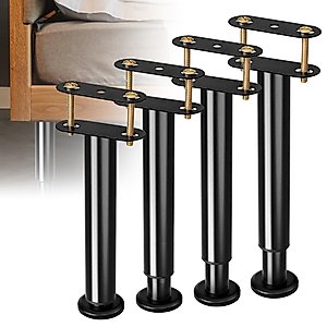 ZhouDaShu Adjustable Height Bed Frame Center Support Legs with Wider Base,Bed Support Legs Replacement for Metal/Wood Slats,Bed Reinforcement Kit,Height from 10" to 16.5",Black-4 Pcs
