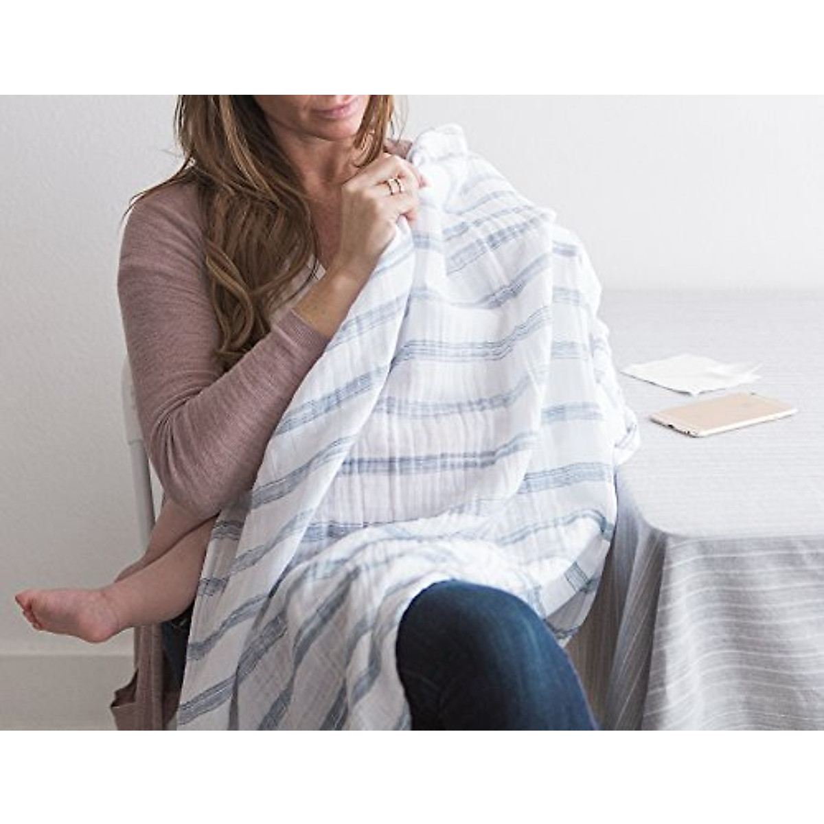 Amazing Baby Cotton Muslin Swaddle Blankets, Set of 3, Watercolor Brushstrokes, Denim, X-Large