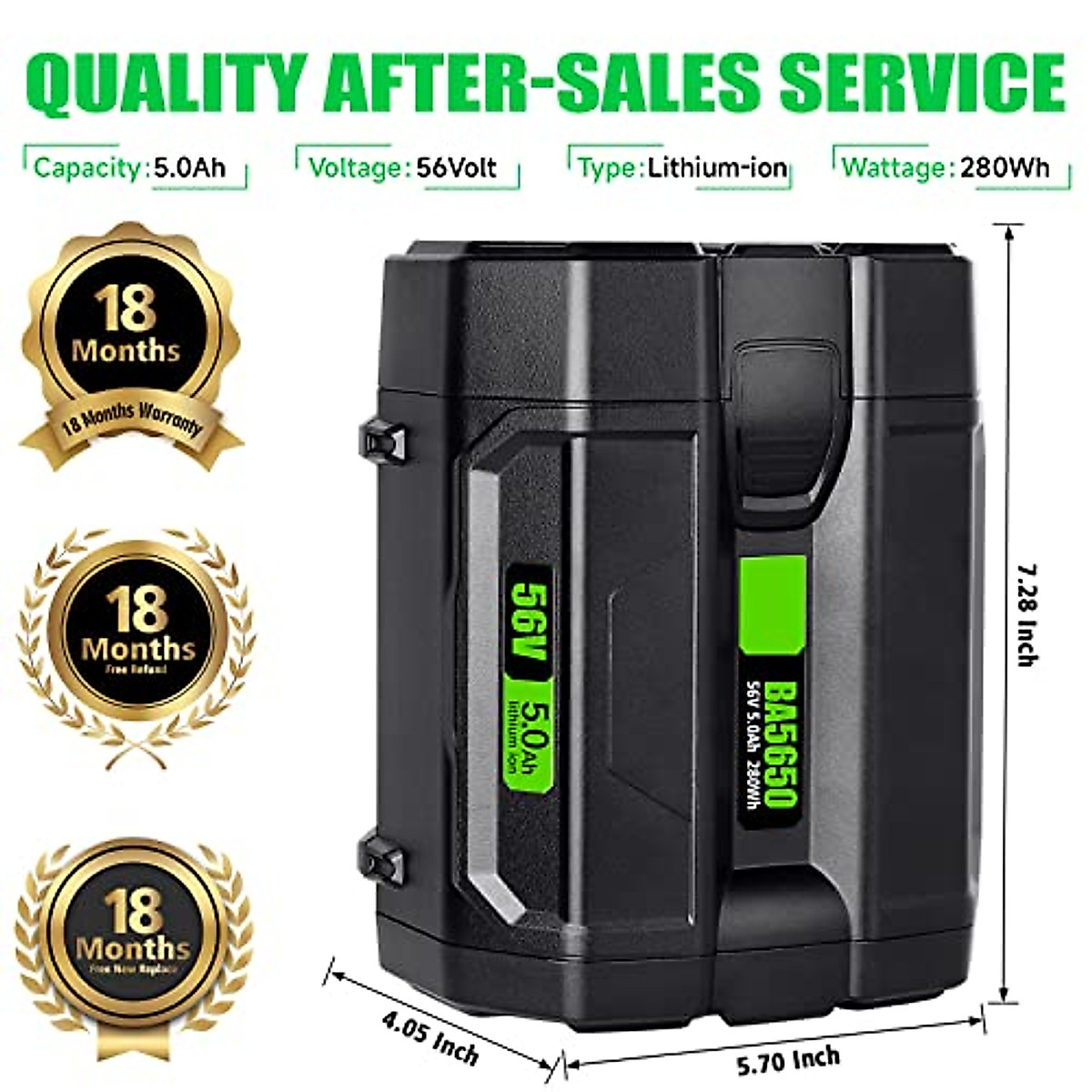 DSANKE 56V 5000mAh BA2800 Lithium-Ion Replacement Battery for EGO 56V BA2800 BA2800T BA4200 BA1400 Compatible with ST1502LB CS1604 LB4800 LB6504 LB5804 HT2400 56V Power Tools+Battery Holder