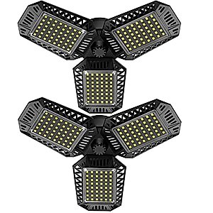 QIYVLOS LED Garage Lights, Garage Lighting 80W 10000 Lumens with Deformable Three Panels Garage Ceiling Light Fixture E26 6000K Daylight Glow LED Shop Light for Basement/Workshop/Warehouse 2 Packs