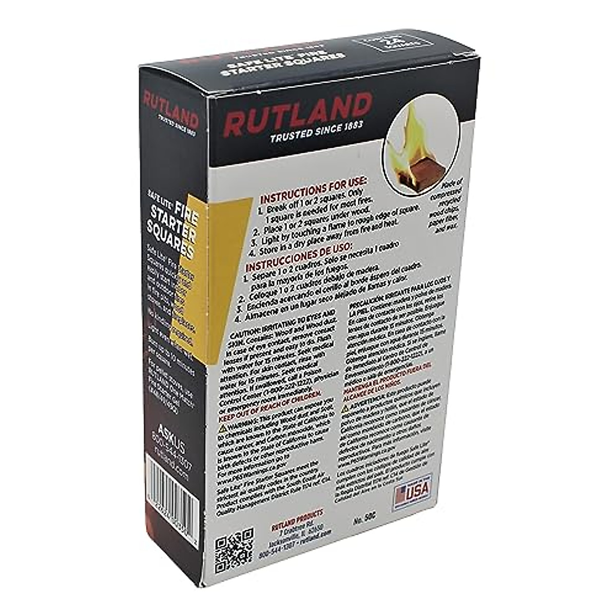 Rutland Products Safe Lite Fire Starter Squares, 24 squares - 50C