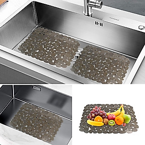 Yiter Sink Mat, 2Pcs Adjustable PVC Pebble Sink Protector for Stainless Steel or Porcelain Sink, Dish Drying Mat for Bathroom Kitchen Sink Countertop, 15.8 x 12 inch (2, Brown)