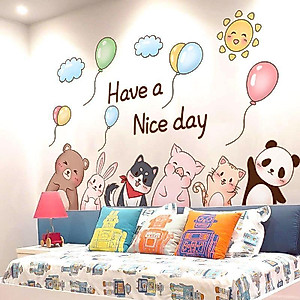 Animal Wall Sticker DIY Art Decal Cartoon Self-Adhesive Wallpaper Mural Decorate for Living Room TV Sofa Background Bedroom Kids Room Nursery
