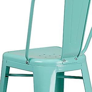 Merrick Lane Stella 30" Metal Indoor-Outdoor Barstool with Vertical Slat Back and Integrated Footrest in Mint Green