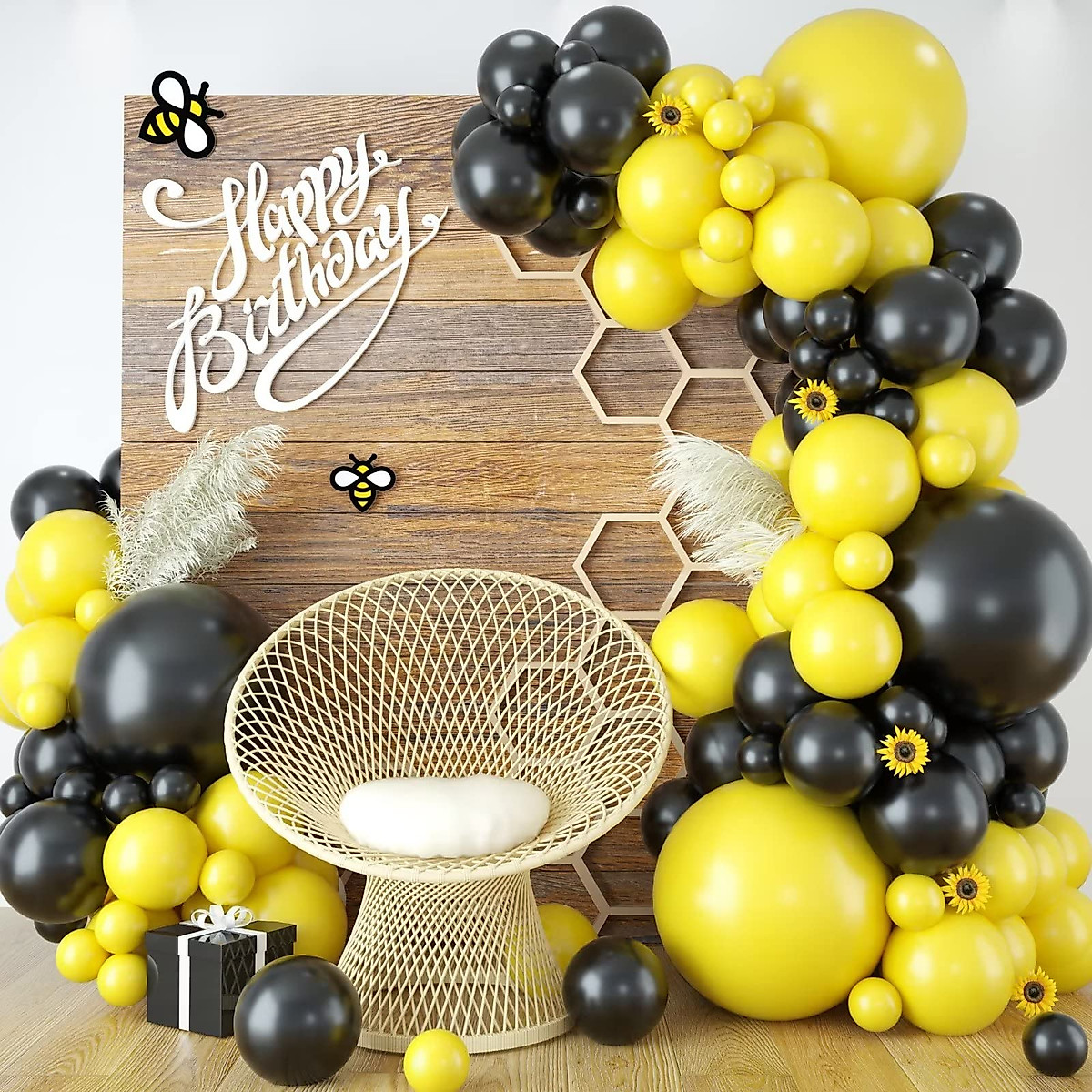 Black and Yellow Balloon Arch Kit, 100Pcs Black and Yellow Balloon Garland Kit, Black and Yellow Balloons Different Sizes 18/12/10/5 inch for Baby Shower Birthday Bee Bumblebee Themed Party Decoration