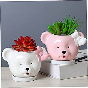 Asakkura 1pc Holder Bear-Shaped Planter Lovely Vase Mini Small Pot Creative Decorative Center Pottery Animals for Outdoor Bonsai Gardening Funny Cartoon Home Poholder Farmhouse Cute