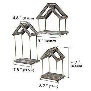 J JACKCUBE DESIGN Set of 3 Rustic Wood Floating Hanging Rope Wall Shelves, Wall Decorative Wooden Boho Decor Shelf for Living Room Bedroom Home Apartment Decor - MK664A
