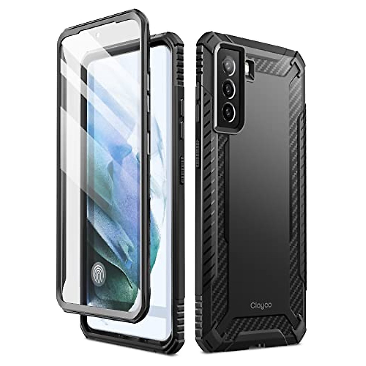 Clayco Xenon Case for Samsung Galaxy S21 FE 5G, [Built-in Screen Protector] Full-Body Rugged Cover Compatible with Fingerprint Reader, 6.4 inch 2022 Release (Black)