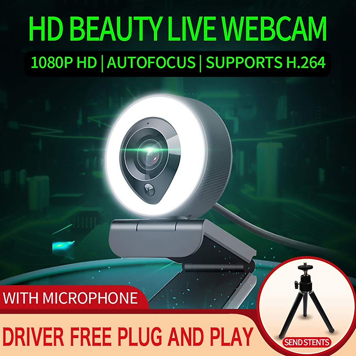 SOLUSTRE Web Camera 1 Set camera High Definition Webcam Video Webcam Advanced webcam with microphone Fill light webcam Webcam Live Streaming Webcam USB Webcam laptop computer plastic 4k