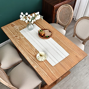 Farmhouse Rustic Table Runner Braided Stripe Table Runners Embroidered Table Decorations for Kitchen Living Room Dining Holiday and Party Ivory 13x36 Inch