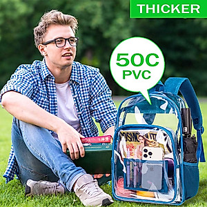gxtvo Clear Backpack, Heavy Duty Transparent Bookbag, See Through Backpacks for Women Men- Navy