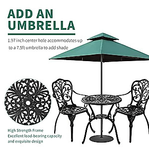 Withniture Bistro Table and Chairs Set of 2 with Umbrella Hole,Cast Aluminum Patio Bistro Sets 3 Piece,Outdoor Bistro Table Set,Patio Furniture Set for Front Porch Set,Garden(Butterfly Black)