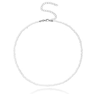 Tgirls Boho Choker Necklace Chain Rice Beaded Necklaces Seed Bead Necklace Accessory for Women (White)