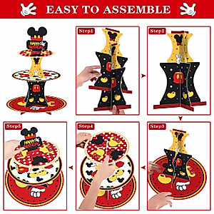 MOAXMOA Mouse Cupcake Stand 3-Tier Cupcake Stand Cartoon Mouse Birthday Party Supplies Mouse Decorations for Girls Boys Kids Birthday Baby Shower