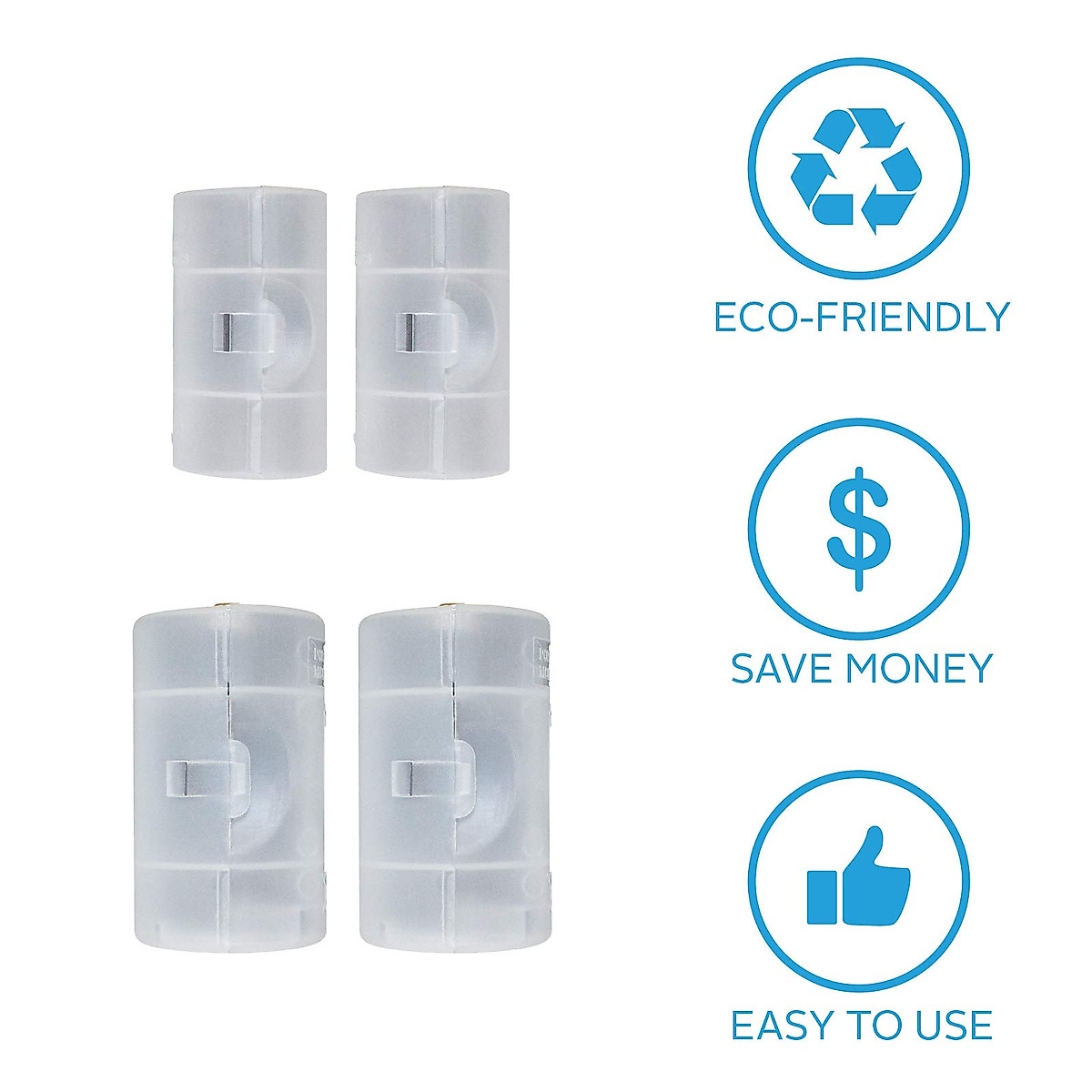 Popular Mechanics Battery Converters - Aa To C & D Size Battery Converter Case - 4 Pack Battery Adapters - Turns Disposable Or Rechargeable Aa Batteries Into C & D