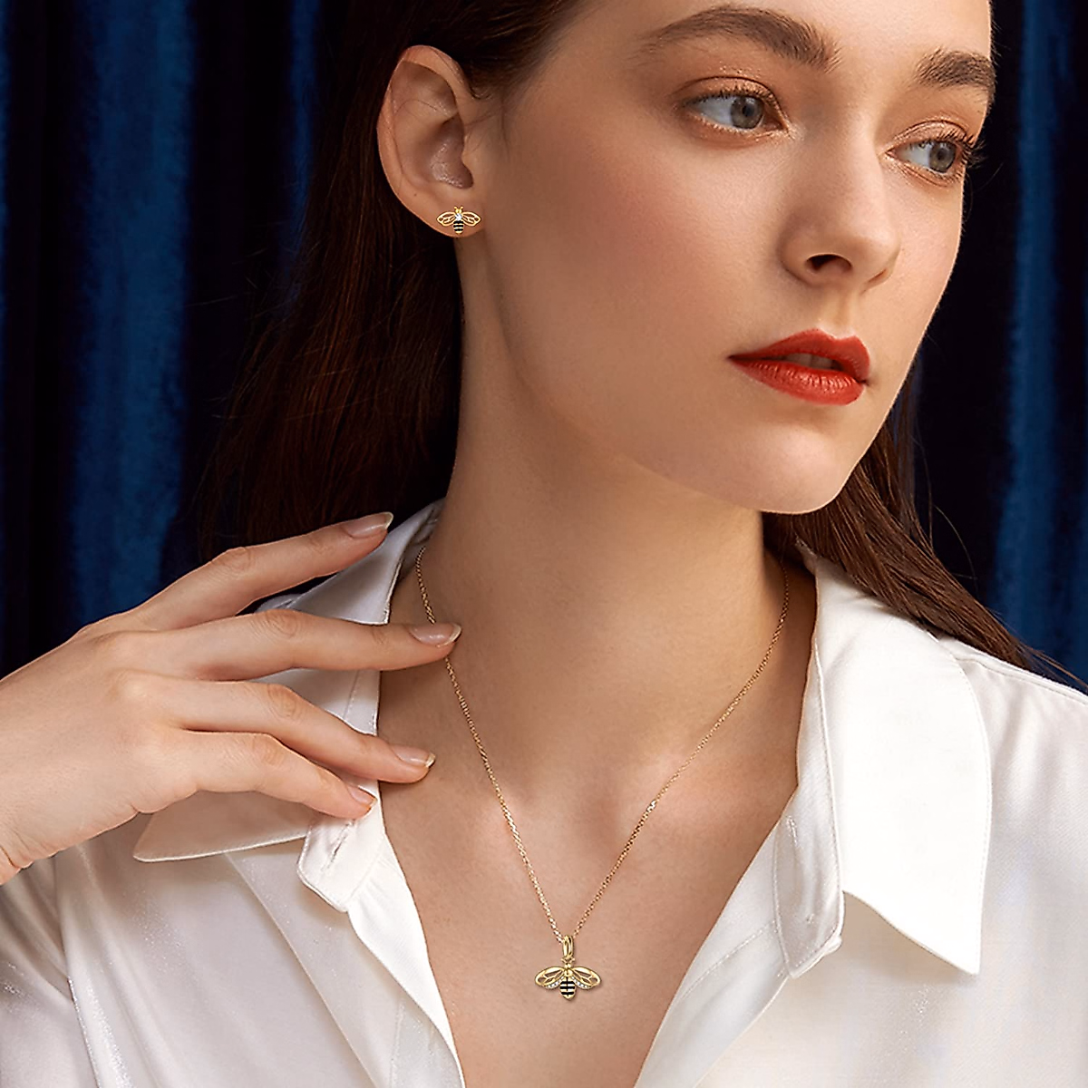 KECHO Bee Necklace for Women 14k Solid Gold Bumblebee Pendant Necklaces Yellow Gold Jewelry Mothers Day Birthday Gifts for Her (Bee Necklace)