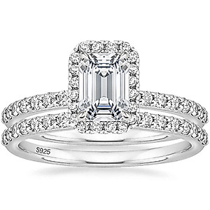 EAMTI 2CT 925 Sterling Silver Bridal Ring Sets Emerald Cut CZ Engagement Rings Vintage Promise Rings Wedding Bands for Women Size 8