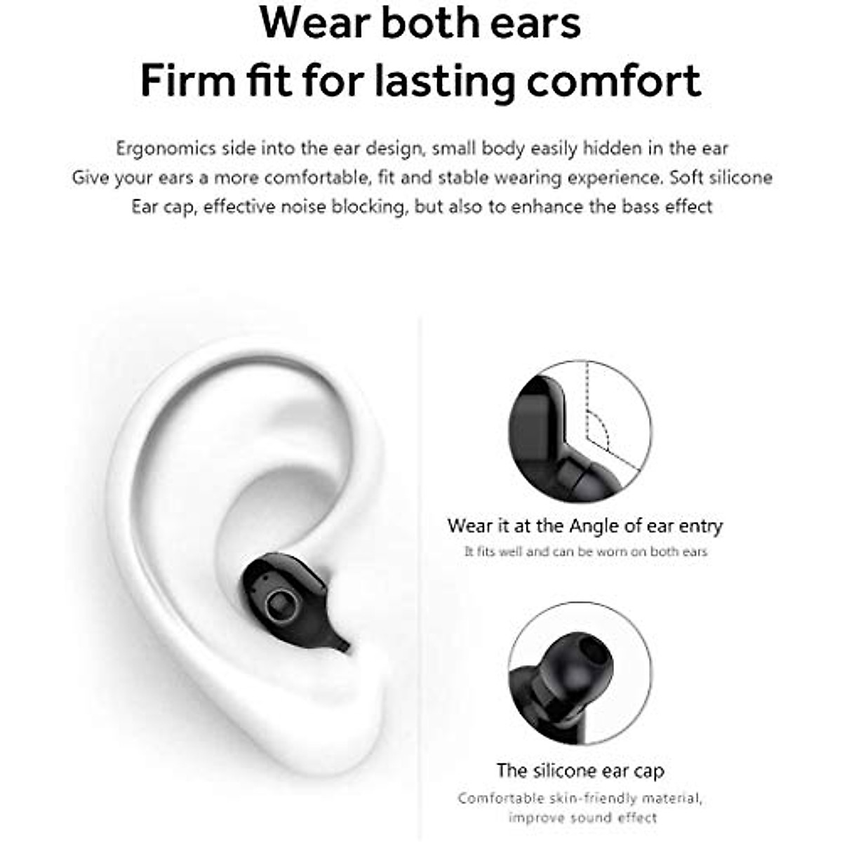 Mini Invisible Bluetooth Headphone Handsfree in Ear Headset Earbud Earphone with Microphone Noise Cancelling Wireless Earbud for iPhone, Samsung, HTC, Sony and Much More Android Phones (1 x Black)