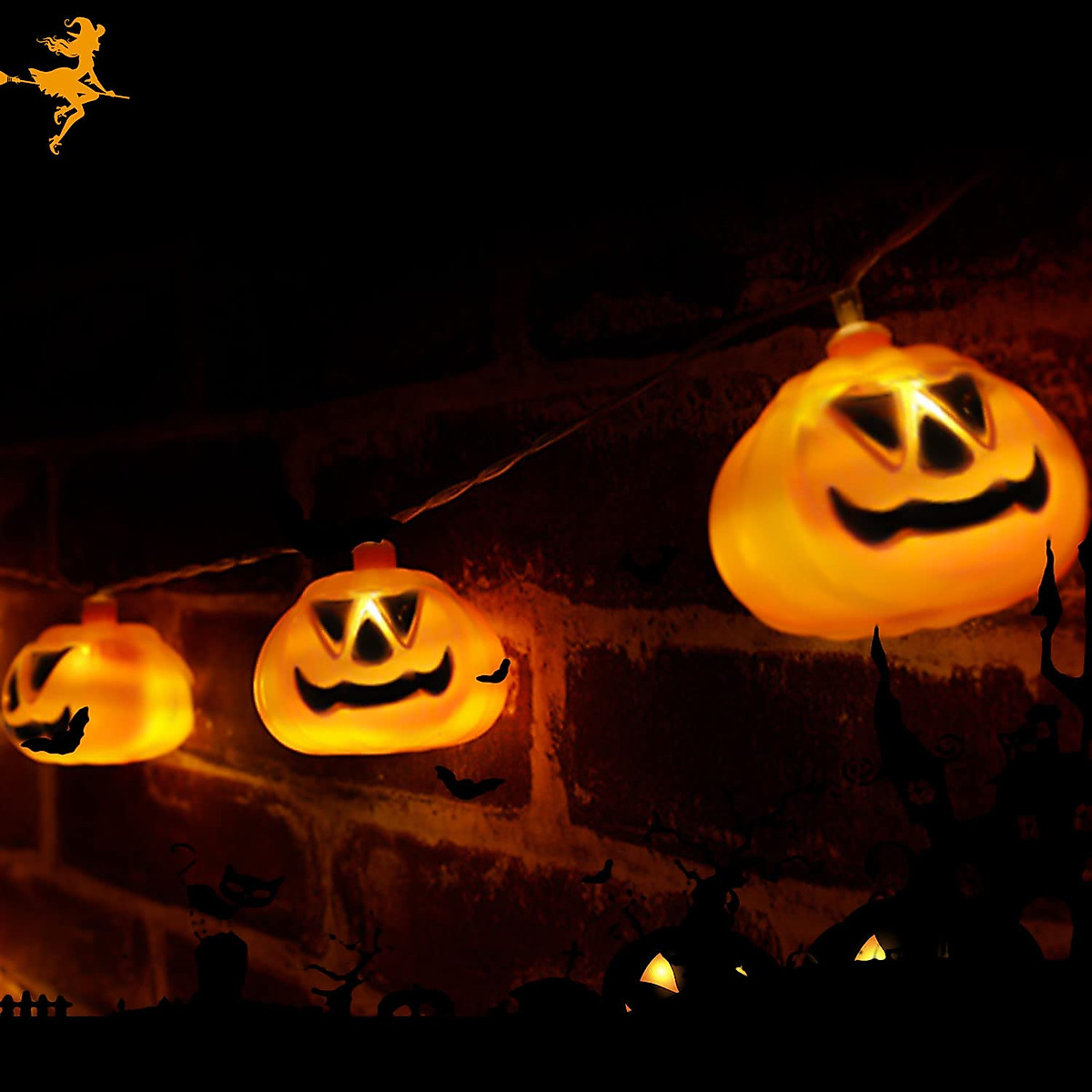 Halloween String Lights, 9.8 FT 20LED Pumpkin Lights StringJack-O-Lantern Battery Operated String Lights, 2 Modes, Operated for Home Garden Yard Decorations Holiday Lights Party Supplies, white