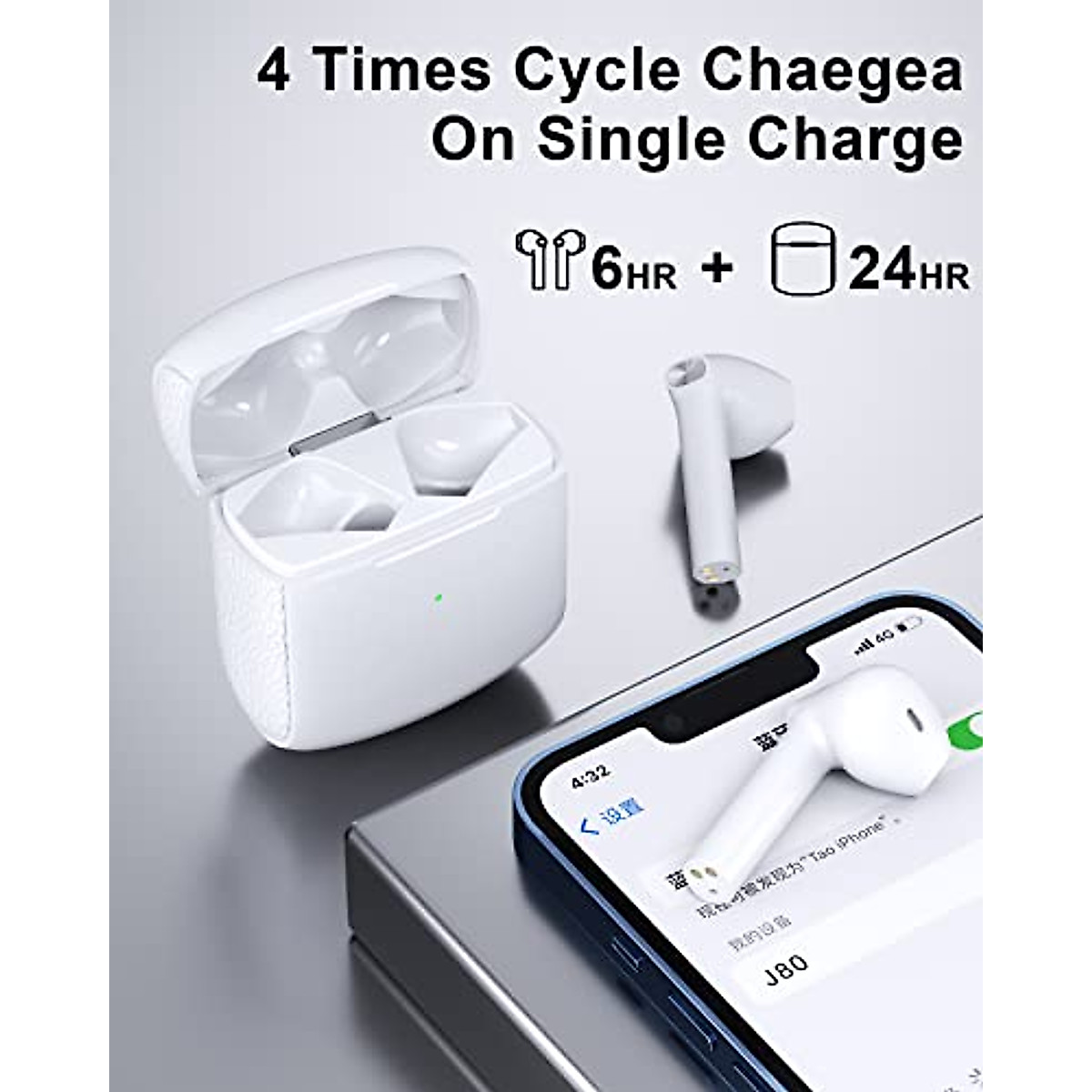 Wireless Earbuds Bluetooth Earphones Built in Mic, Ipx6 Waterproof Ear Buds Clear Call, Deep Bass Headphones with Charging Case, 24 Hrs Playtime, Bluetooth Earbuds Compatible for iPhone Android White