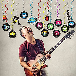 60 Pieces 50s Party Rock and Roll Music Party Decorations Hanging Swirls Music Record Cutouts Hanging Banner Double Sides Ceiling Decor with Streamer Garden Decor for Music Birthday Party Supplies