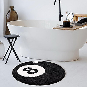 Panstar 8 Ball Rug, 24" Black and White Round Rug Non Slip Cool Aesthetic Rugs, Fun Hypebeast Rug for Bedroom Bathroom Living Room, Washable Y2K Rug for Y2K Room Decor