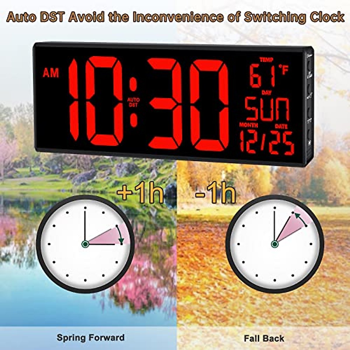 Soobest Digital Wall Clock with Date Temperature, Large LED Display Numbers with Dimmer 12 Inches(Red)