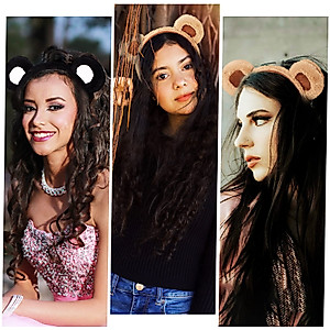 FRCOLOR Fluffy Headband 2 Pcs Bear Ears Headbands Cartoon Fluffy Bear Costume Headbands Animal Hairbands Halloween Christmas Cosplay Headdress Props for Party Creative Plush Headband