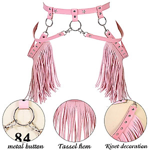 BYDHSS Woman Body Harness Adjustable Dance Clothing Accessories Leg Waist Tassel Gothic Punk Belt (Pink)
