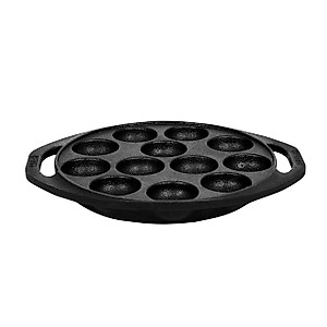 DYNAMIC COOKWARES, Mini Paniyaram pan Cast Iron Flat Bottom Tawa 8 Inch 12 Cavity, Go's Best with Gas, Induction Base, and Electrical Cook top