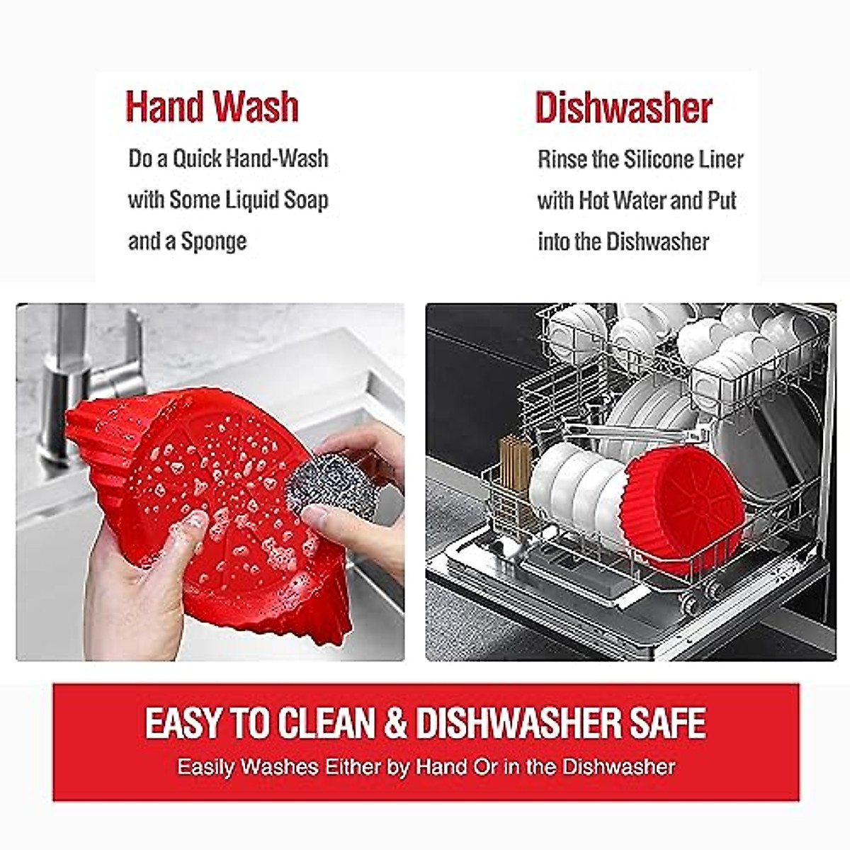 Altalsby Air Fryer Silicone Liner 2 Pack, 8 inch Non-Stick Reusable Air Fryer Basket Liners for 3-5 QT Baskets, Airfryer Silicone Pot for Ninja Air Fryer, Oven Microwave Accessories, Red