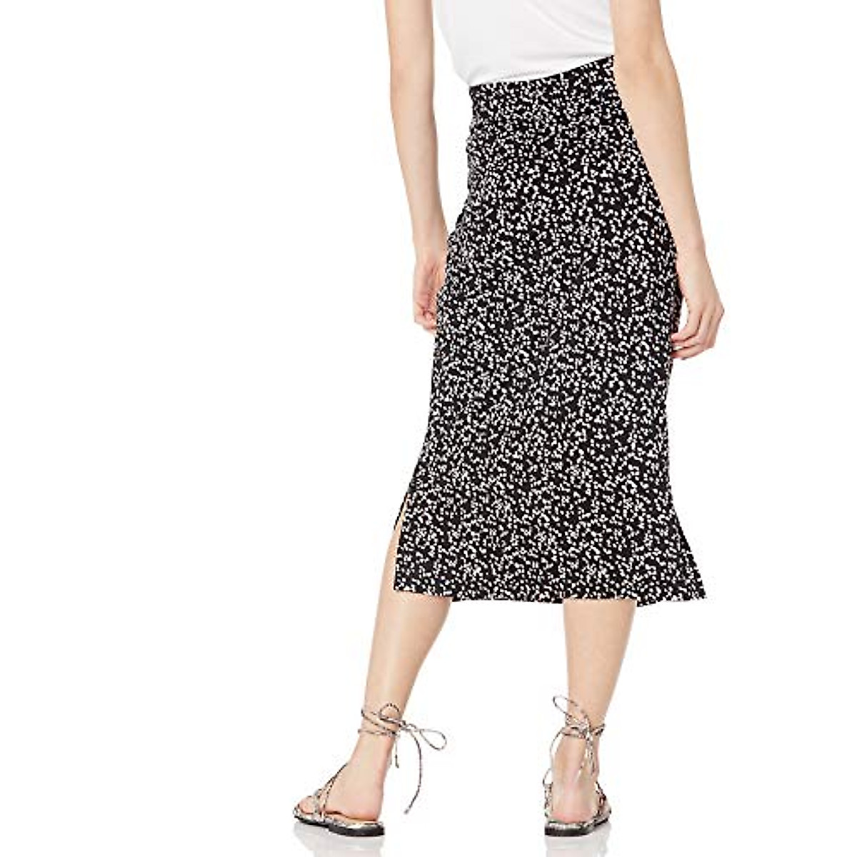 Amazon Essentials Women's Pull-On Knit Midi Skirt (Available in Plus Size), Black/White, Abstract/Animal, Large