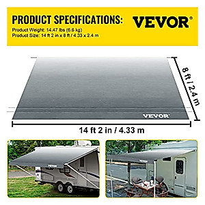VEVOR RV Awning, Awning Replacement Fabric 15 FT, Gray Fade RV Awning Replacement, 15oz Vinyl Material Replacement Awning, Sun Shade and Waterproof Camper Fabric Size: 14 ft 2 in