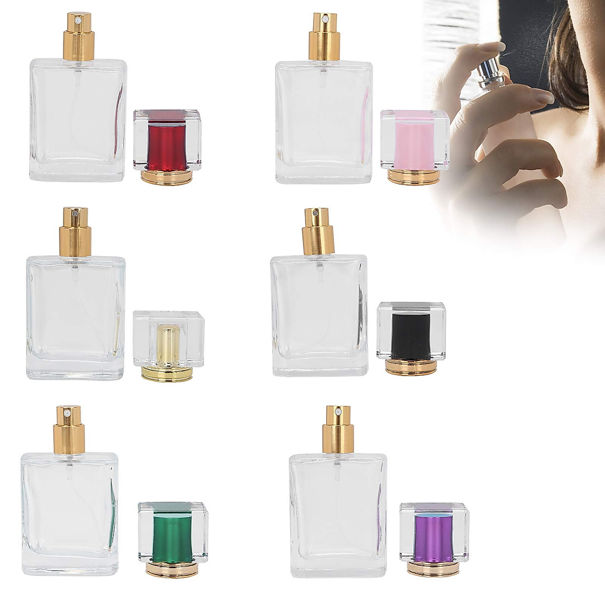 Yosoo Empty Perfume Bottle, 6pcs 50ml Empty Spray Bottle Glass Refillable Refilling Perfume Bottle Makeup Empty Spray Bottle Perfume Atomizer Dispenser for Aromatherapy