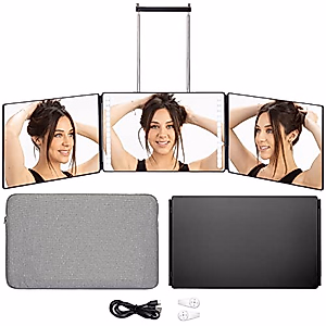 Bluelilly Co. 3 Way Mirror for Makeup & Hair Styling LED Lighted Mirror Portable 360 View Mirror for Braiding