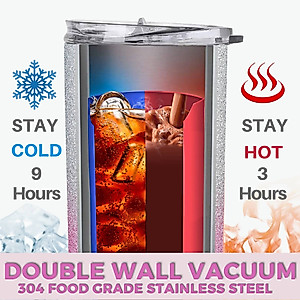 Onebttl Cheerleader Glitter Tumbler Gifts For Girls - Cheer - 20oz/590ml Stainless Steel Insulated Tumbler with Straw, Lid - Gift for Cheerleading, Coach or Cheer Squad - (Pink-Sliver Gradient)