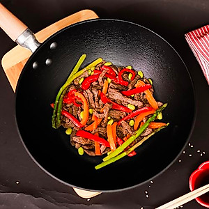 JOYCE CHEN Professional Series 11.5-Inch Cast Iron Stir Fry Pan with Maple Handle