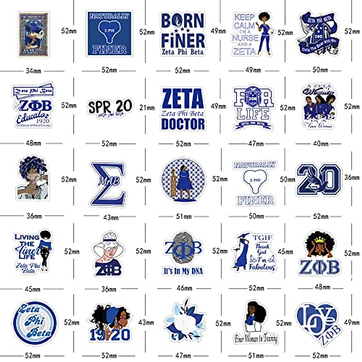 Zeta Phi Beta Sorority Paraphernalia Stickers 60pcs Fellowship Cociety Decals Aesthetic Waterproof Vinyl Pack Stickers for Water Bottle Laptop Cup Kids Adults Teens Girls Phone Skateboard DIY Party