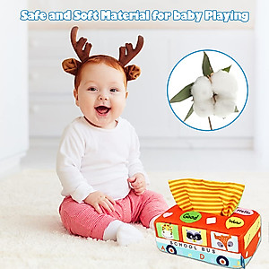 AIPINQI Baby Tissue Box Toy Magic Crinkle High Contrast Tissue Sensory Box Baby Toys to 6-12 Months
