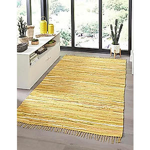 Rugs.com Chindi Cotton Collection Rug – 2' x 3' Yellow Flatweave Rug Perfect for Living Rooms, Large Dining Rooms, Open Floorplans