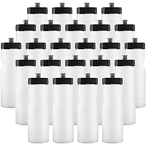 50 Strong Bulk Water Bottles | 24 Pack Sports Bottle 22 oz. BPA-Free Easy Open with Pull Top Cap Made in USA Reusable Plastic for Adults & Kids Rack Dishwasher Safe