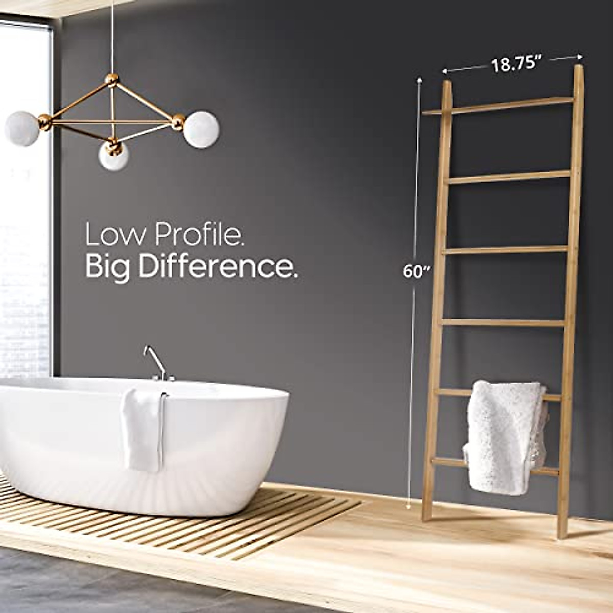 Happy House Habits Blanket Ladder, 5-Tier Towel Rack, Wall-Leaning Blanket Rack, Decorative Display Ladder Shelf, Living Room, Bedroom, Durable Decorative Ladder for Blankets with Additional Shelf