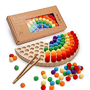 bopoobo Wooden Peg Board Beads Game Rainbow Clip Bead Puzzle Montessori Sorting Toys Counting Matching Game Beads Early Education Board Game Fine Motor Skill Montessori Toys for Toddlers