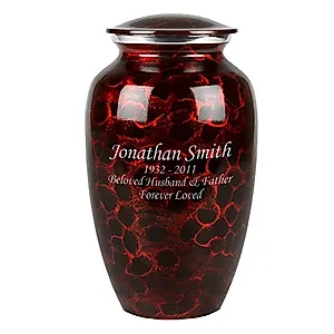Perfect Memorials Custom Engraved Large Black Red Brushed Cremation Urn (200 Cu/in) - Elegant Aluminum Urn for Human Ashes/Durable & Secure/Display at Home/A Beautiful Tribute to Your Loved One