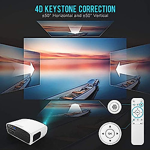 Native 1080P Projector Support 4K Full HD, WiMiUS S1 Top Bright Projector Support 60HZ Fresh Rate, Home & Outdoor Video Projector w/ 4D Keystone & 10W Speaker for iOS, Android, TV Stick