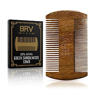BRV MEN Beard & Mustache Comb - 100% Natural Green Sandalwood - Pocket Size, Comes with Carry Case - Works Perfectly with Your Beard Oil and Beard Balm - For All Types and Styles of Hair