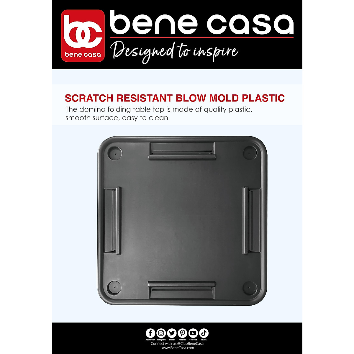 Bene Casa Black Domino Table, Premium Domino and Game Table/Professional-Grade Gaming Table, 38”x38” Table. Mesa de Domino Professional, Color Negro.