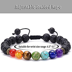 DRTMLY 8MM Lava Rock Chakra Bracelets, Adjustable Crystal and Healing Stone Bracelets, Braided Rope Beaded Bracelets for Women Men Spiritual Protection